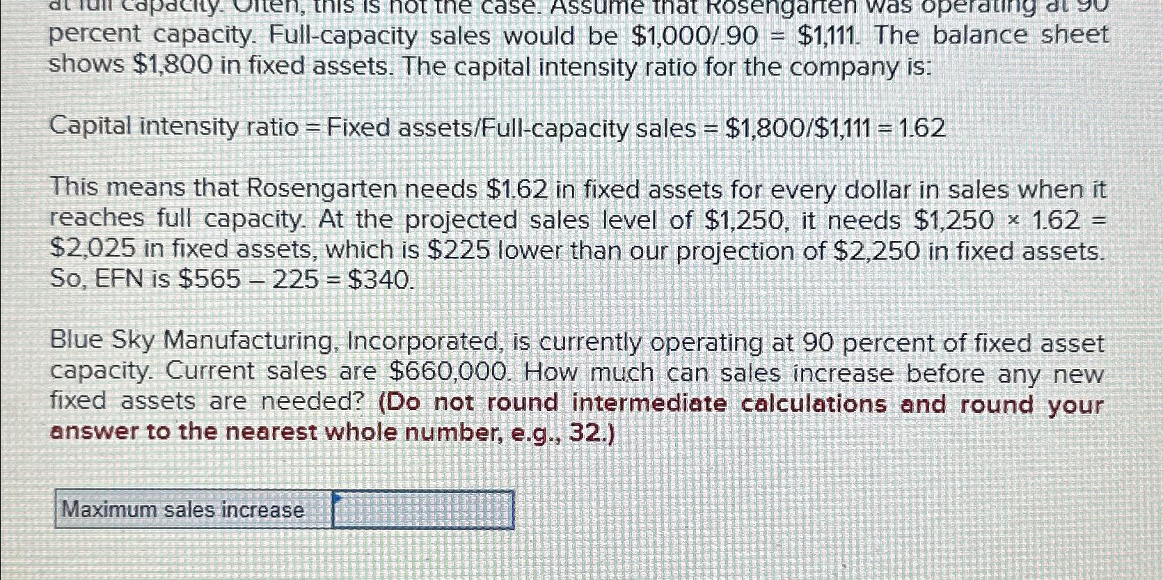 Solved percent capacity. Full-capacity sales would be | Chegg.com
