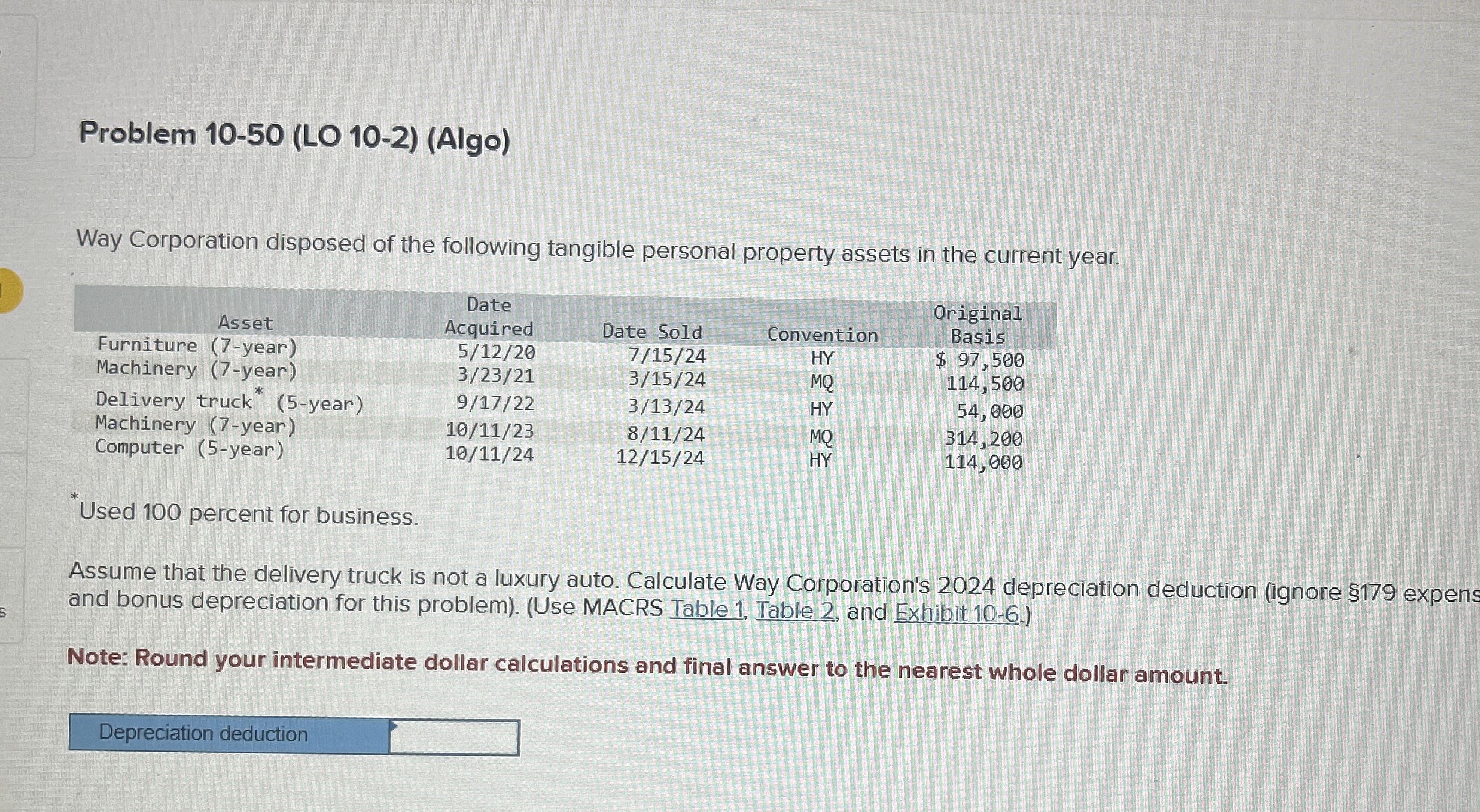 Solved Problem 10-50 (LO 10-2) (Algo)Way Corporation | Chegg.com