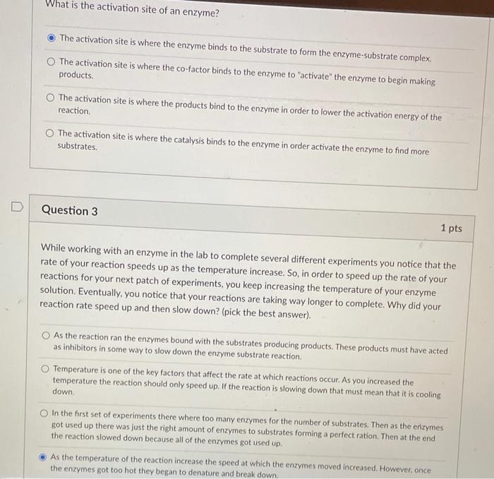 Solved What is the activation site of an enzyme? The | Chegg.com