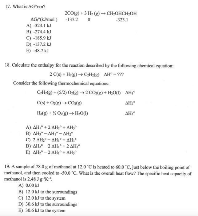 Solved 17. What is AGºrxn? 200(g) + 3 H2 (g) → CH2OHCH2OH | Chegg.com