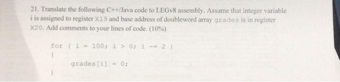 21. Translate the following CH/Java code to LEGV8 | Chegg.com