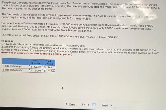 Solved Sharp Motor Company has two operating divisions-an | Chegg.com