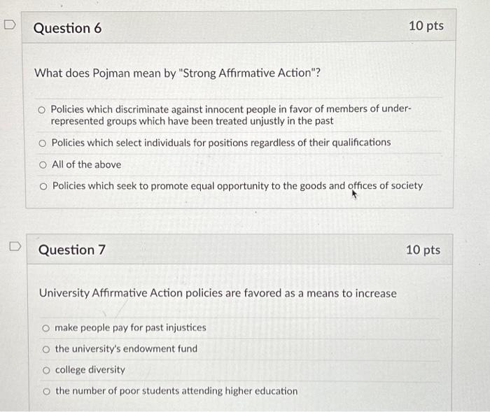 What does Pojman mean by "Strong Affirmative Action"? | Chegg.com