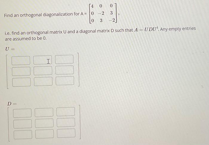Solved 0 Find An Orthogonal Diagonalization For A 0 2 U