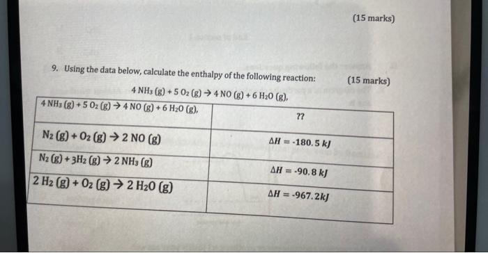 Solved 9. Using the data below, calculate the enthalpy of | Chegg.com