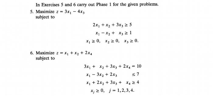 Solved In Exercises 5 and 6 carry out Phase 1 for the given | Chegg.com
