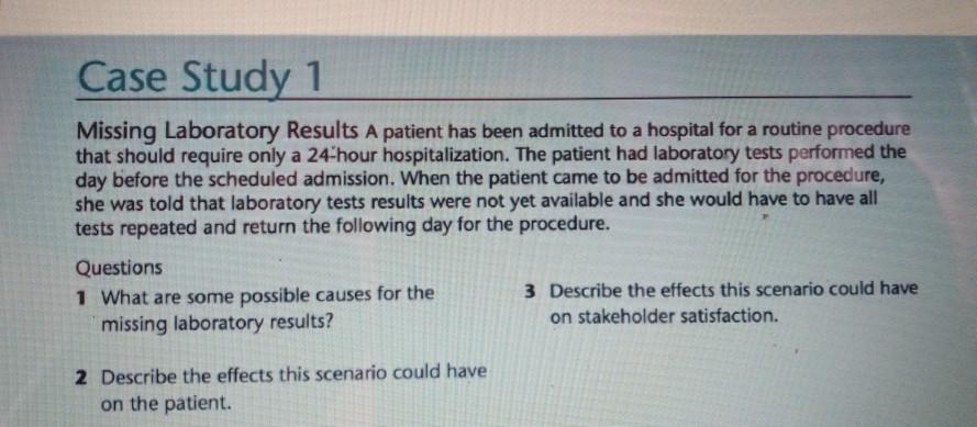 Solved Case Study 1 Missing Laboratory Results A patient has | Chegg.com
