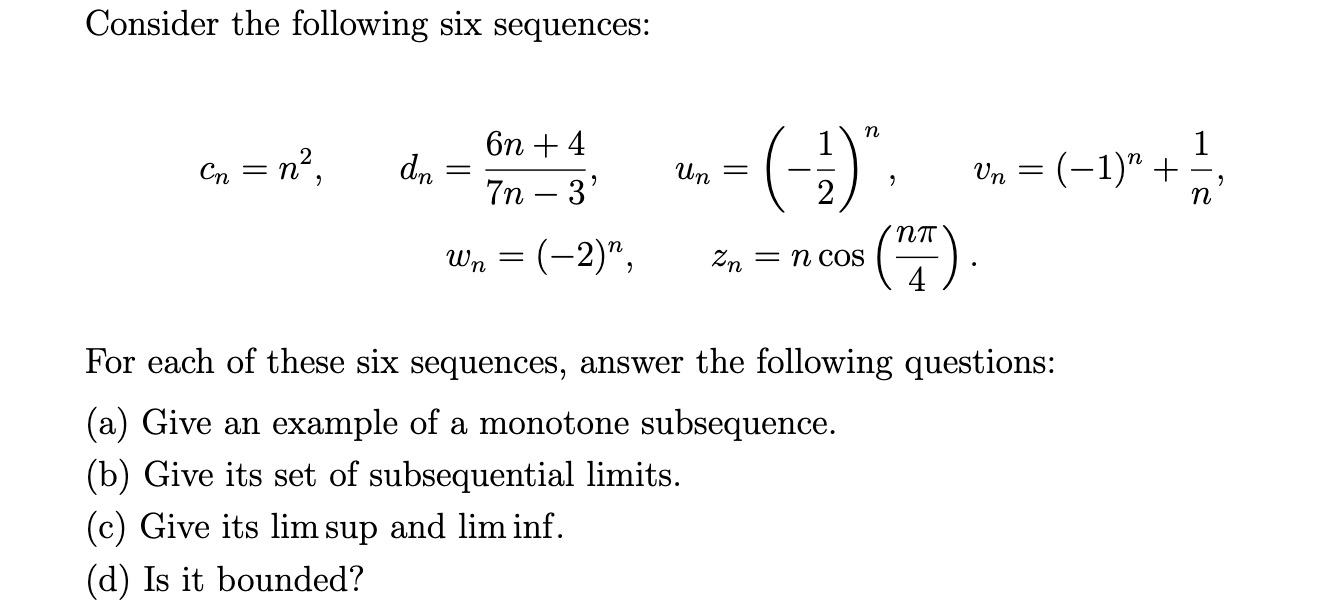 Solved For each of these six sequences, answer the following | Chegg.com