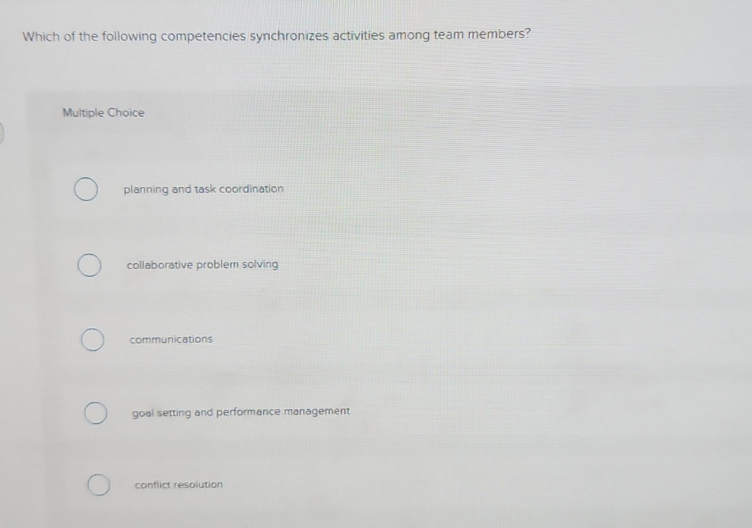 Solved Which of the following competencies synchronizes | Chegg.com
