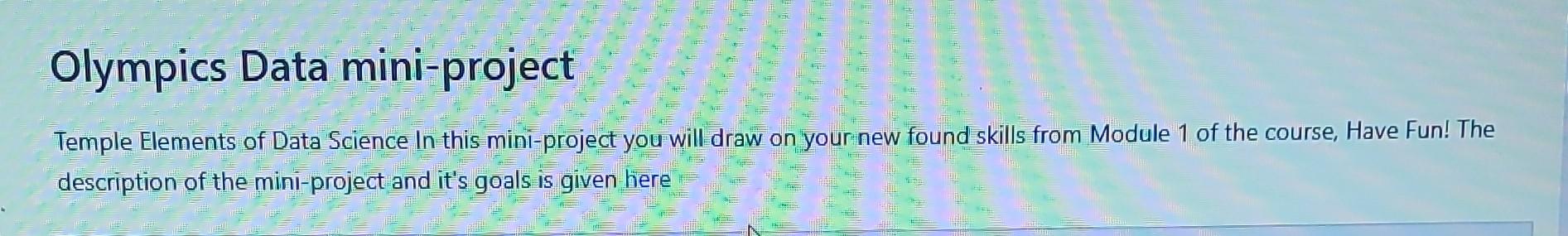 Solved Olympics Data mini-project Temple Elements of Data | Chegg.com