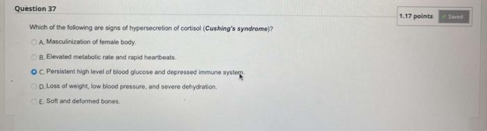 Solved Which of the following are signs of hypersecretion of | Chegg.com