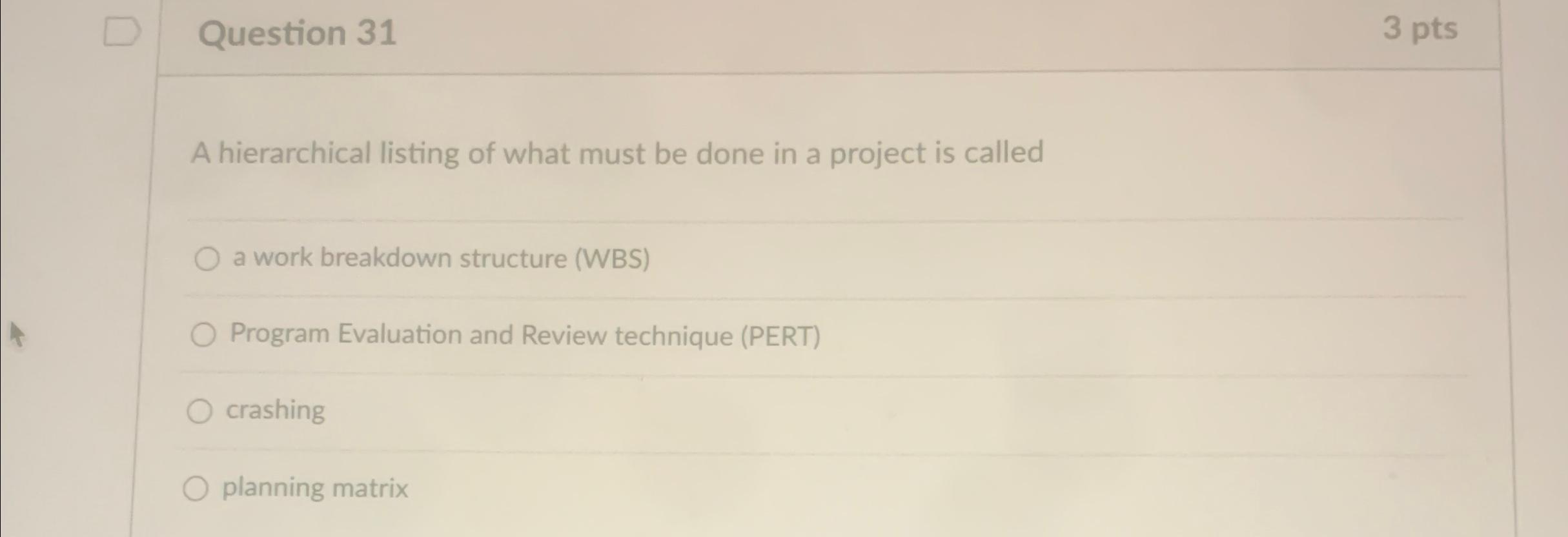 Solved Question 313 ﻿ptsA hierarchical listing of what must | Chegg.com