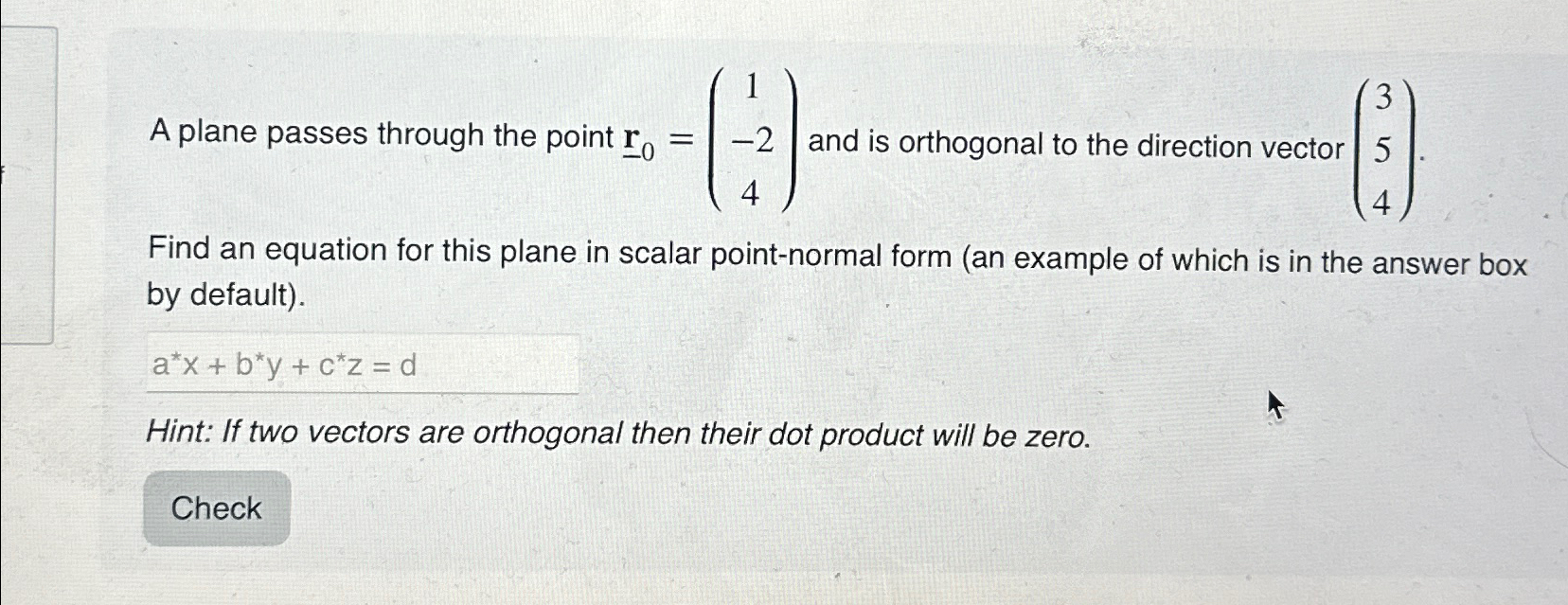 Solved A plane passes through the point | Chegg.com