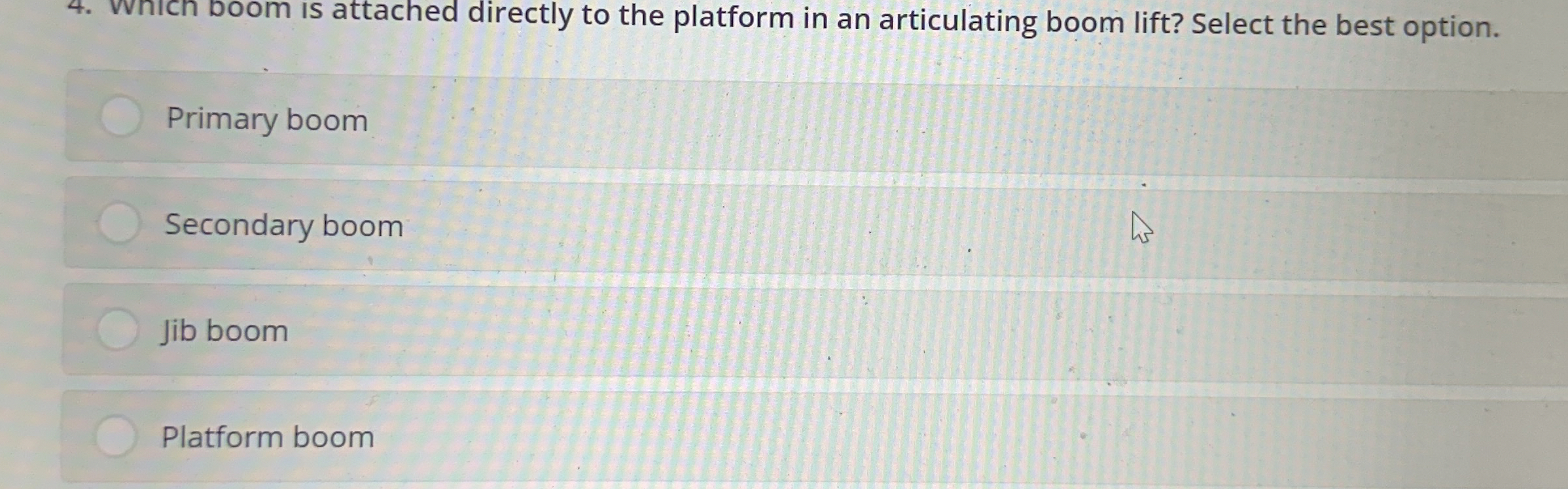 Solved Which boom is attached directly to the platform in an | Chegg.com