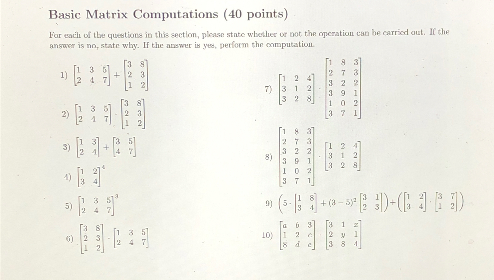 Solved Basic Matrix Computations (40 ﻿points)For each of the | Chegg.com