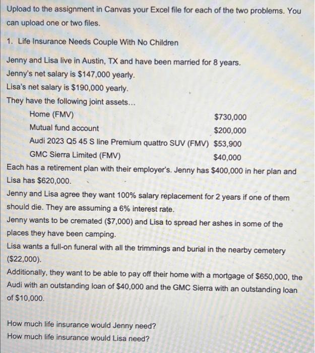 Solved Upload to the assignment in Canvas your Excel file | Chegg.com