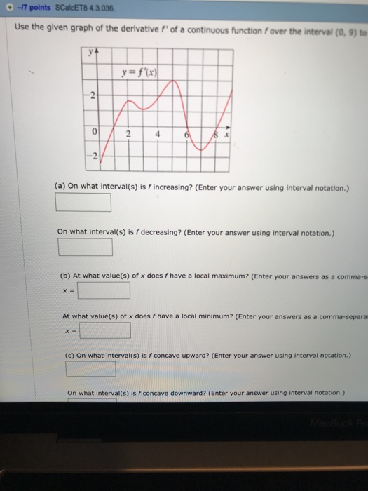 Solved O -7 points SCalcET8 4.3.036 Use the given graph of | Chegg.com