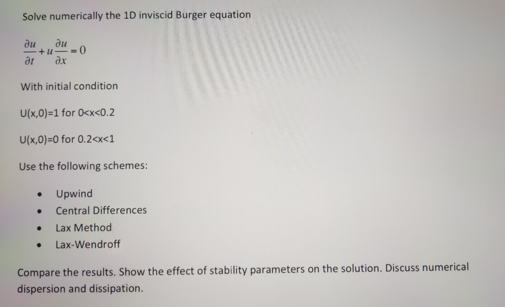 Solved Solve numerically the 1D inviscid Burger equation ди | Chegg.com