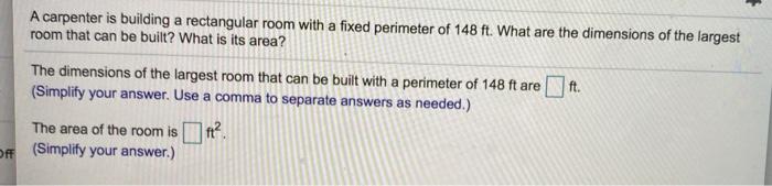 Solved A carpenter is building a rectangular room with a | Chegg.com