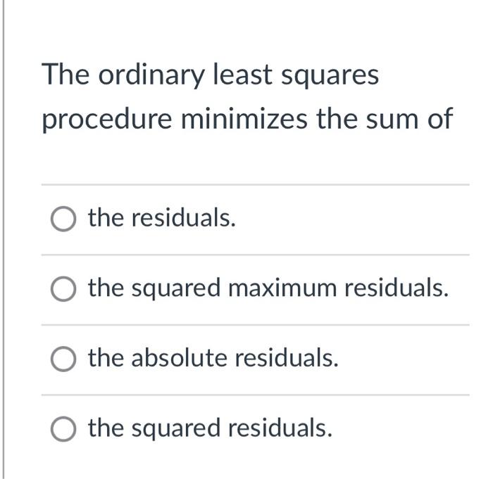 Solved The ordinary least squares procedure minimizes the | Chegg.com