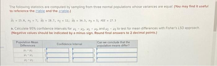 Solved The following statistics are computed by sampling | Chegg.com