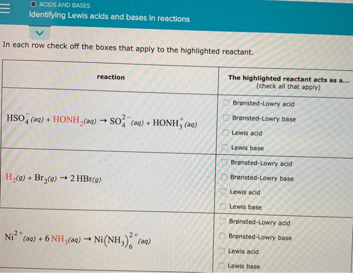 Solved O ACIDS AND BASES Identifying Lewis acids and bases | Chegg.com