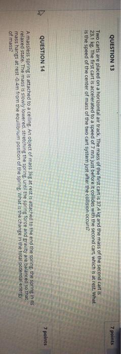 Solved QUESTION 13 7 points Two carts are placed on a | Chegg.com