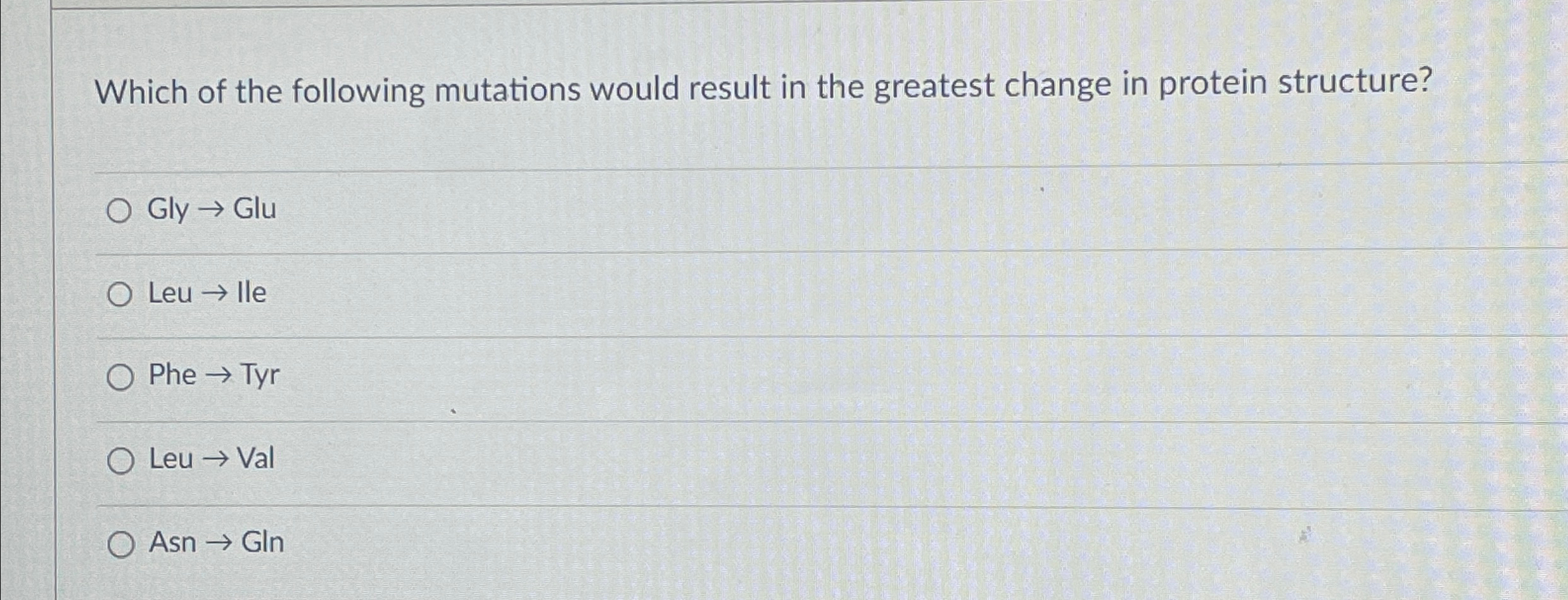 Solved Which of the following mutations would result in the | Chegg.com