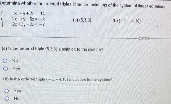 Solved Determine whether the ordered triples listed are | Chegg.com