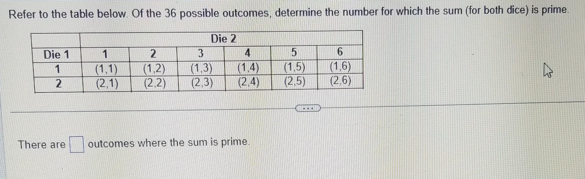 Solved There Are Outcomes Where The Sum Is Prime