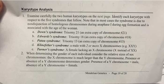 Solved Karyotype Analysis 1. Examine carefully the two human | Chegg.com