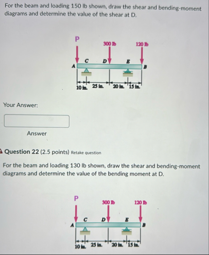 Solved For the beam and loading 150 ﻿lb shown, draw the | Chegg.com