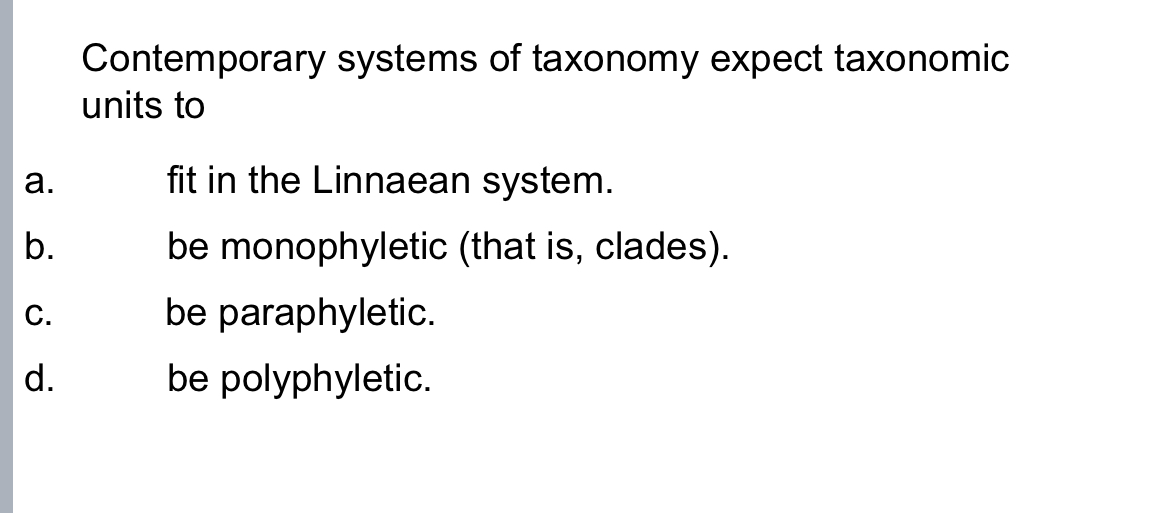Solved Contemporary systems of taxonomy expect taxonomic | Chegg.com