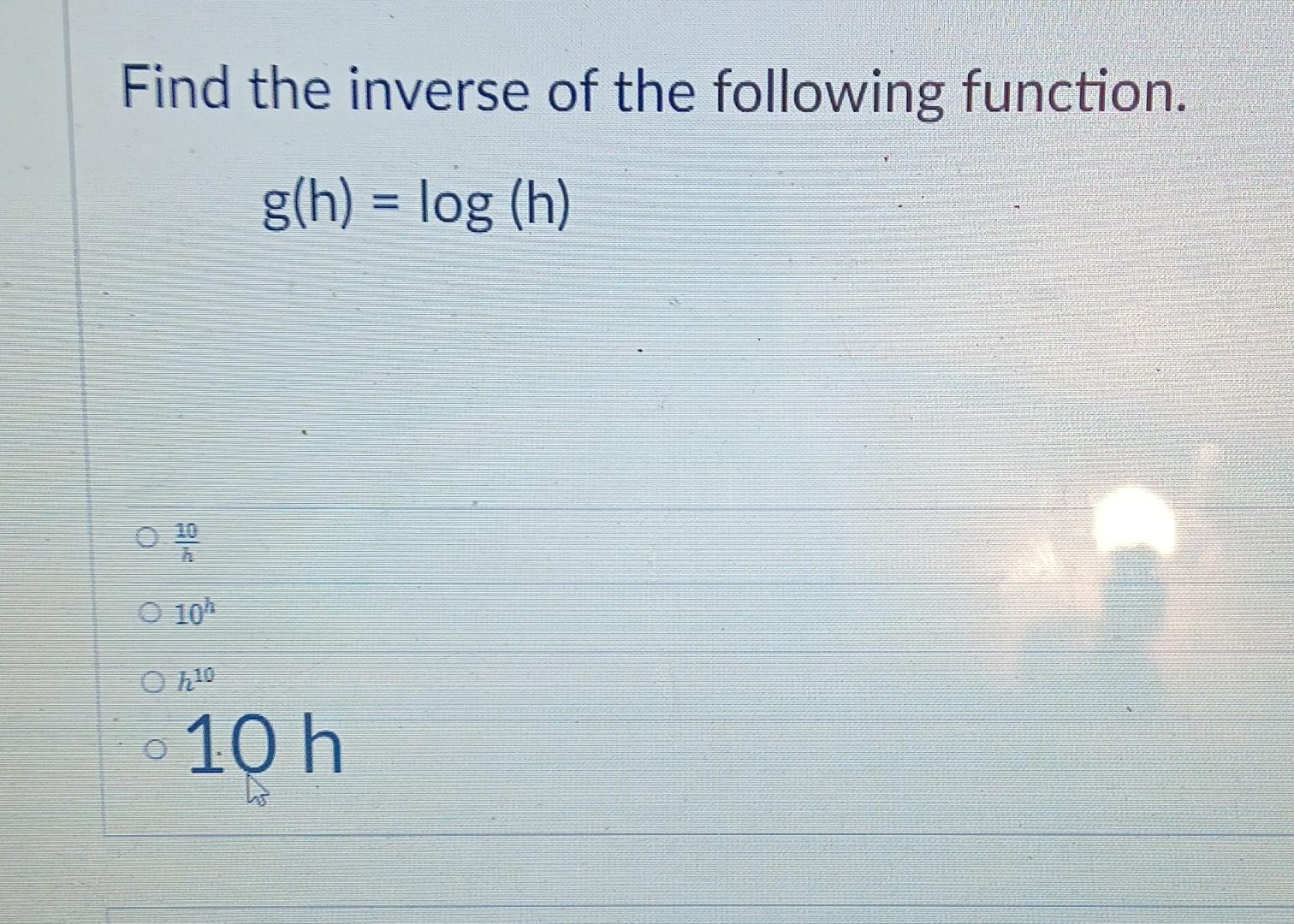 Solved Find the inverse of the following function. | Chegg.com