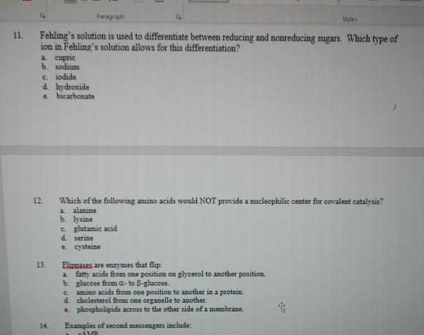 Solved Paragraph 11. Fehling's solution is used to | Chegg.com