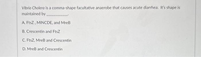 Solved Vibrio Cholera is a comma-shape facultative anaerobe | Chegg.com