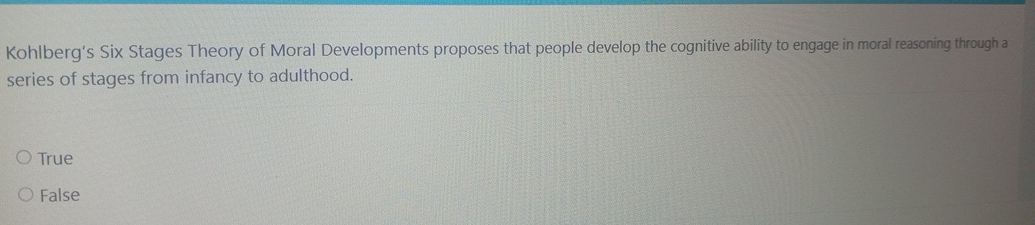 Solved Kohlberg's Six Stages Theory of Moral Developments | Chegg.com