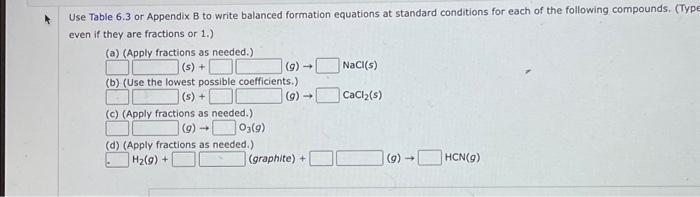 Solved Use Table 6.3 or Appendix B to write balanced | Chegg.com