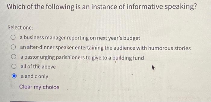 Solved Which of the following is an instance of informative | Chegg.com