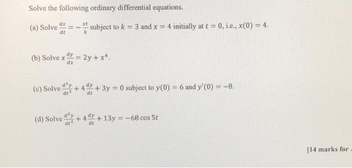 Solved Solve the following ordinary differential equations. | Chegg.com