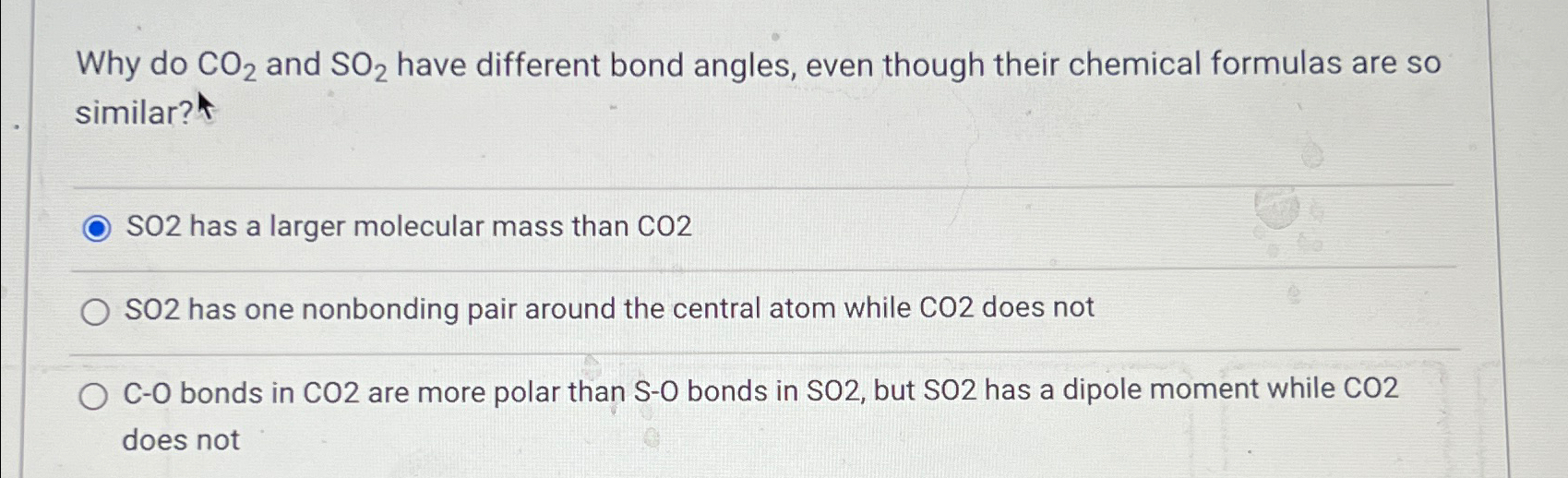 Why do CO2 ﻿and SO2 ﻿have different bond angles, even | Chegg.com