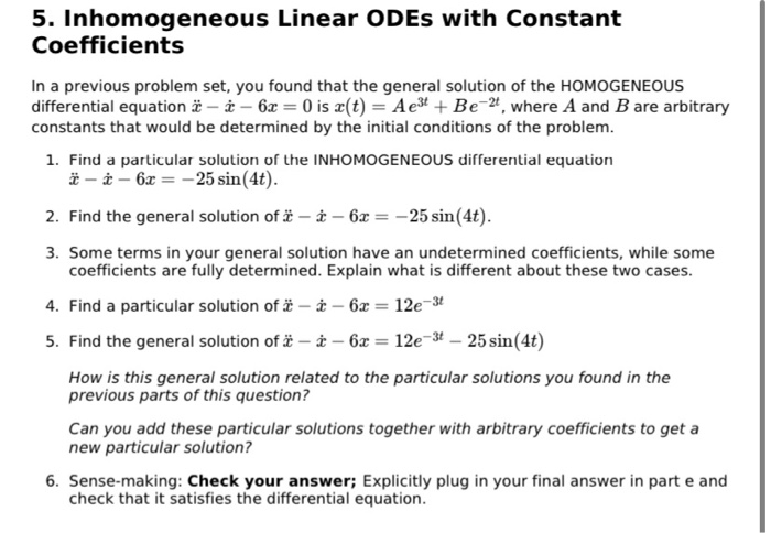 Solved 5. Inhomogeneous Linear ODEs with Constant | Chegg.com