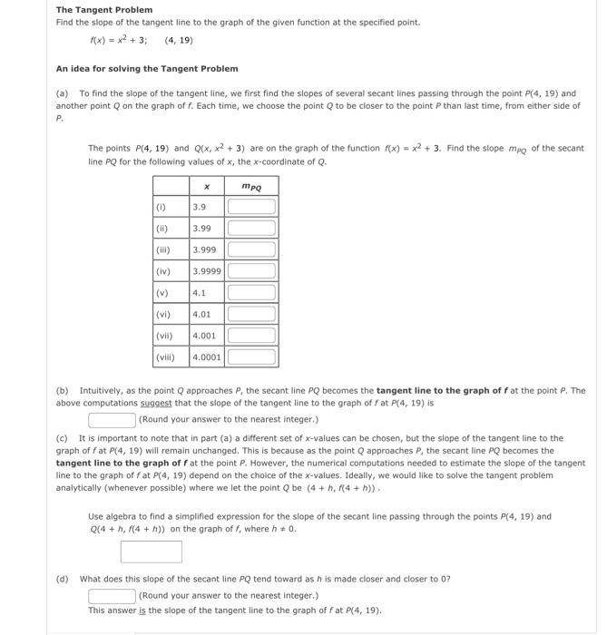 Solved The Tangent Problem Find the slope of the tangent | Chegg.com