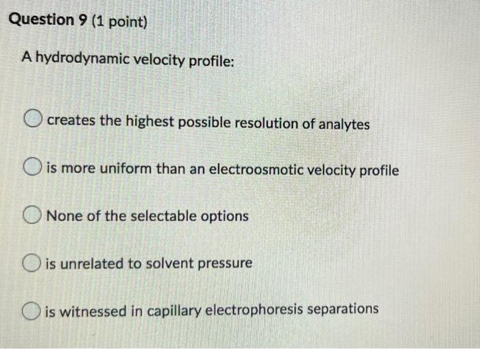 Solved Question 9 (1 point) A hydrodynamic velocity profile: | Chegg.com