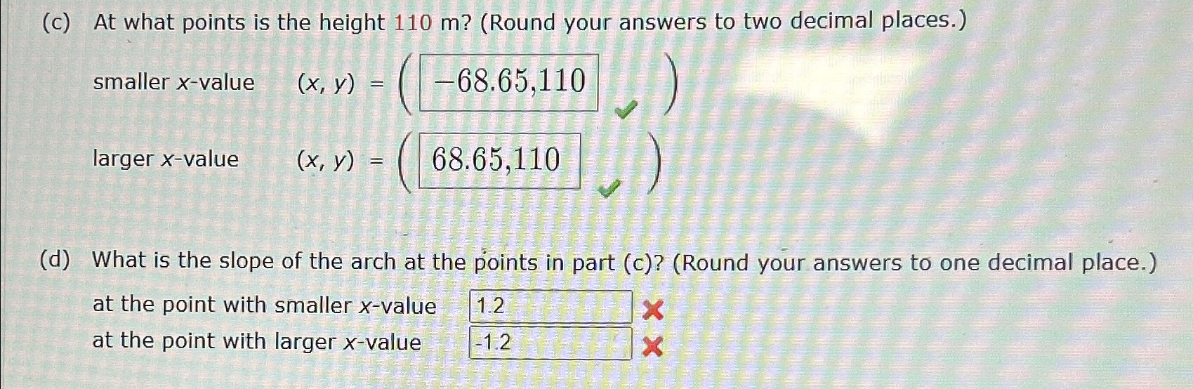 (c) ﻿At what points is the height 110m ? (Round your | Chegg.com