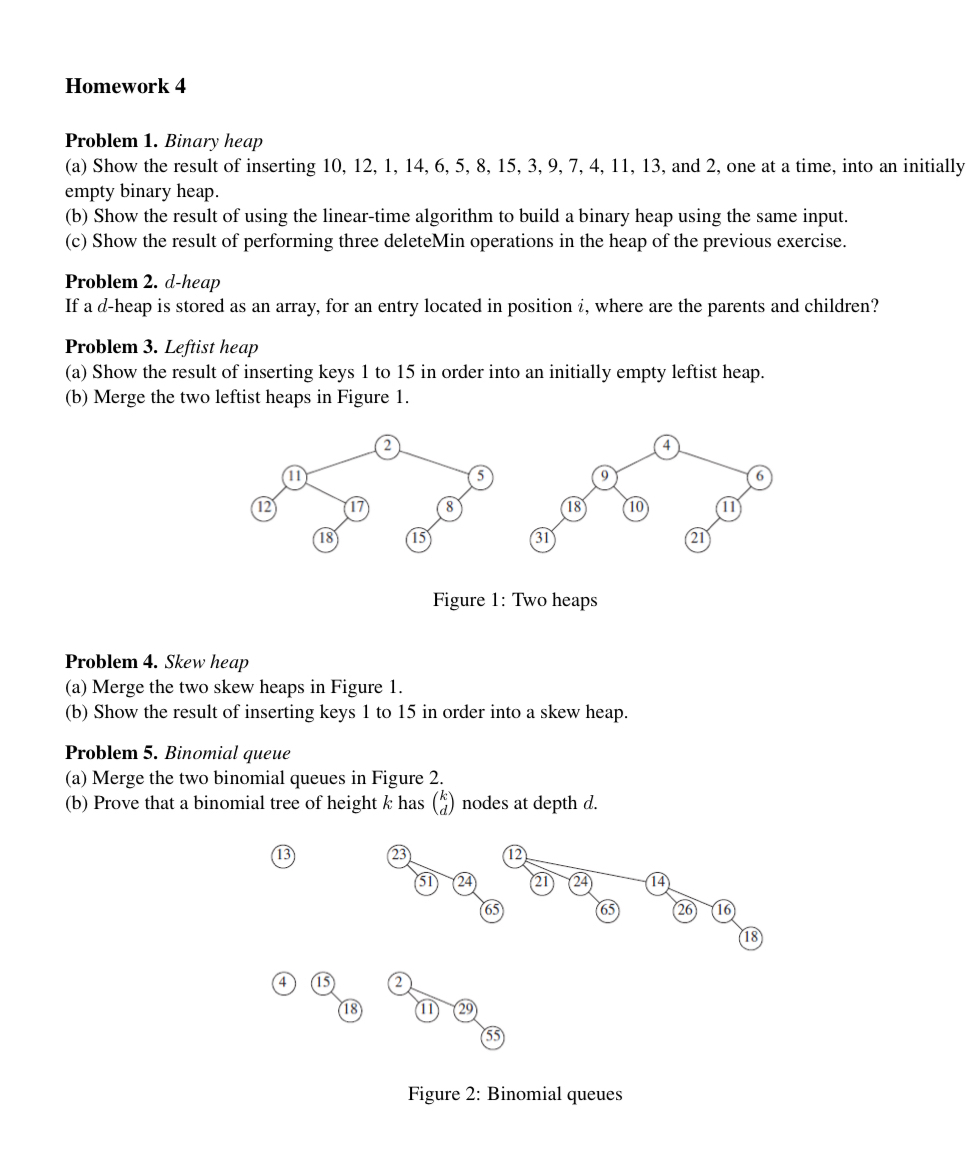 Solved Homework 4Problem 1. ﻿Binary heap(a) ﻿Show the result | Chegg.com