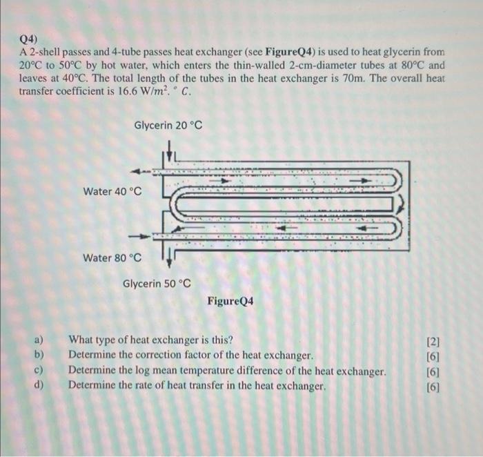 Solved Q4) A 2-shell passes and 4-tube passes heat exchanger | Chegg.com