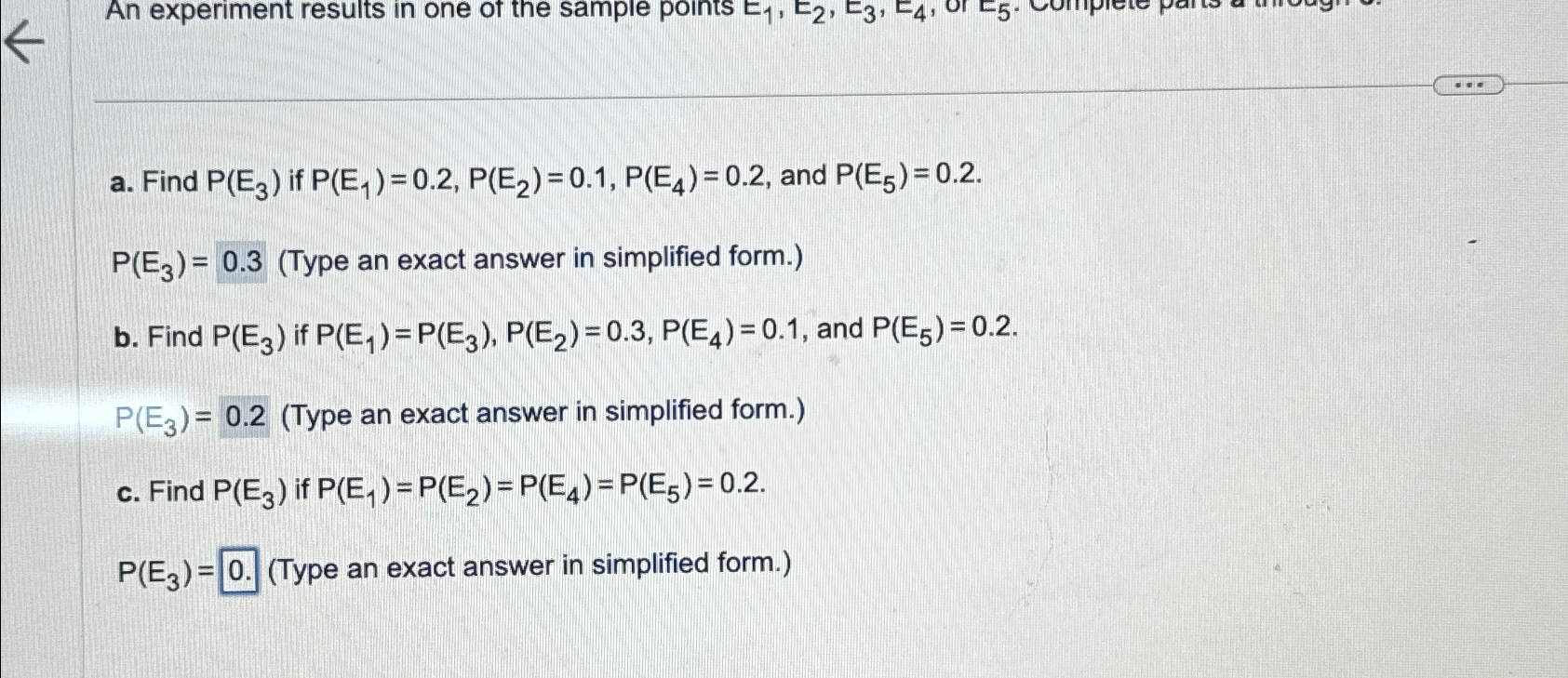 Solved a. ﻿Find P(E3) ﻿if P(E1)=0.2,P(E2)=0.1,P(E4)=0.2, | Chegg.com