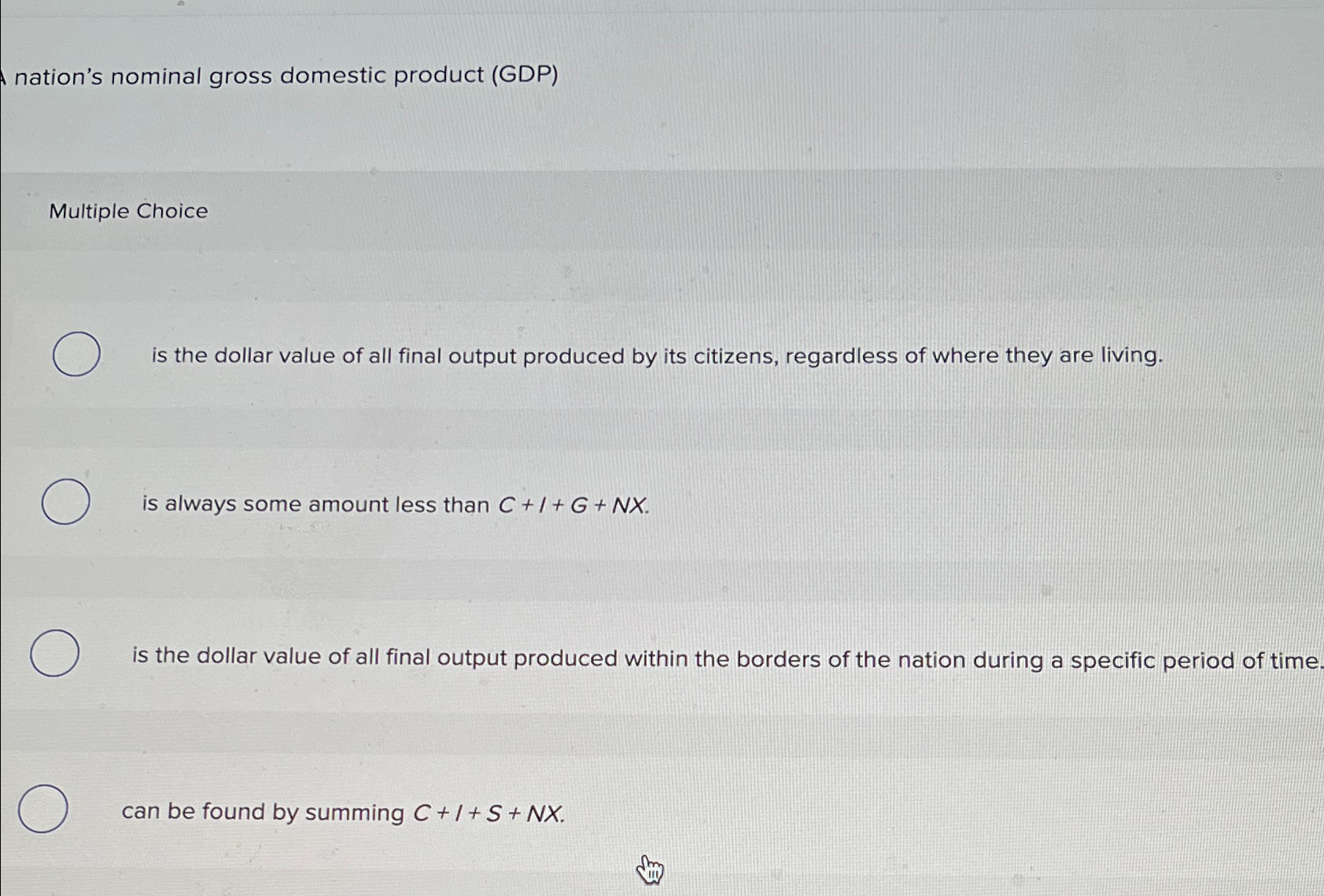 Solved nation's nominal gross domestic product (GDP)Multiple | Chegg.com