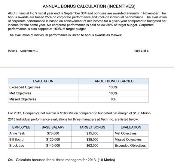 Solved ANNUAL BONUS CALCULATION (INCENTIVES) ABC Financial | Chegg.com